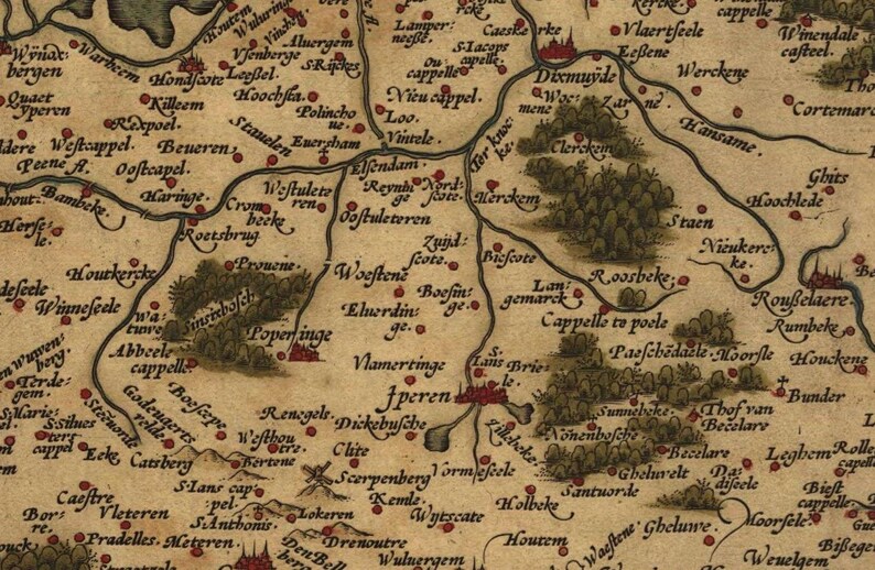 Antique Map of Belgium Flemish Region 14th Century Very | Etsy