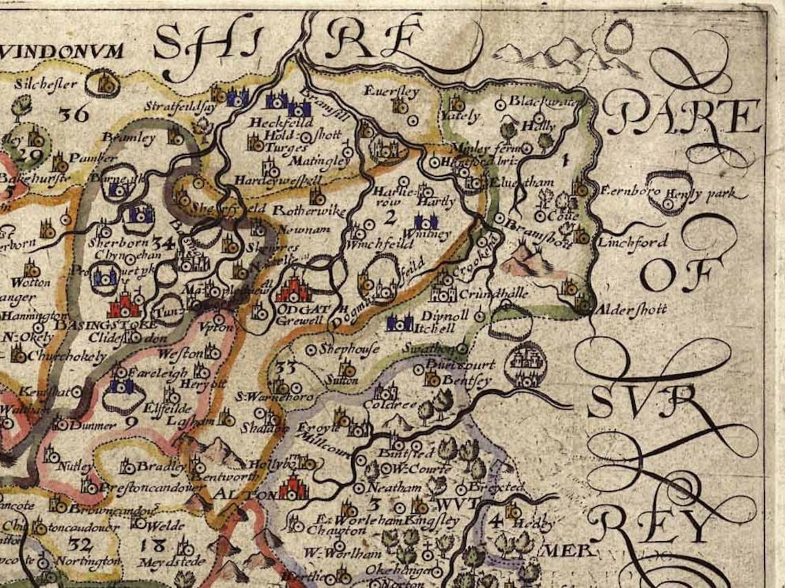Antique Map of Hampshire England 1610 Old Map Fine - Etsy