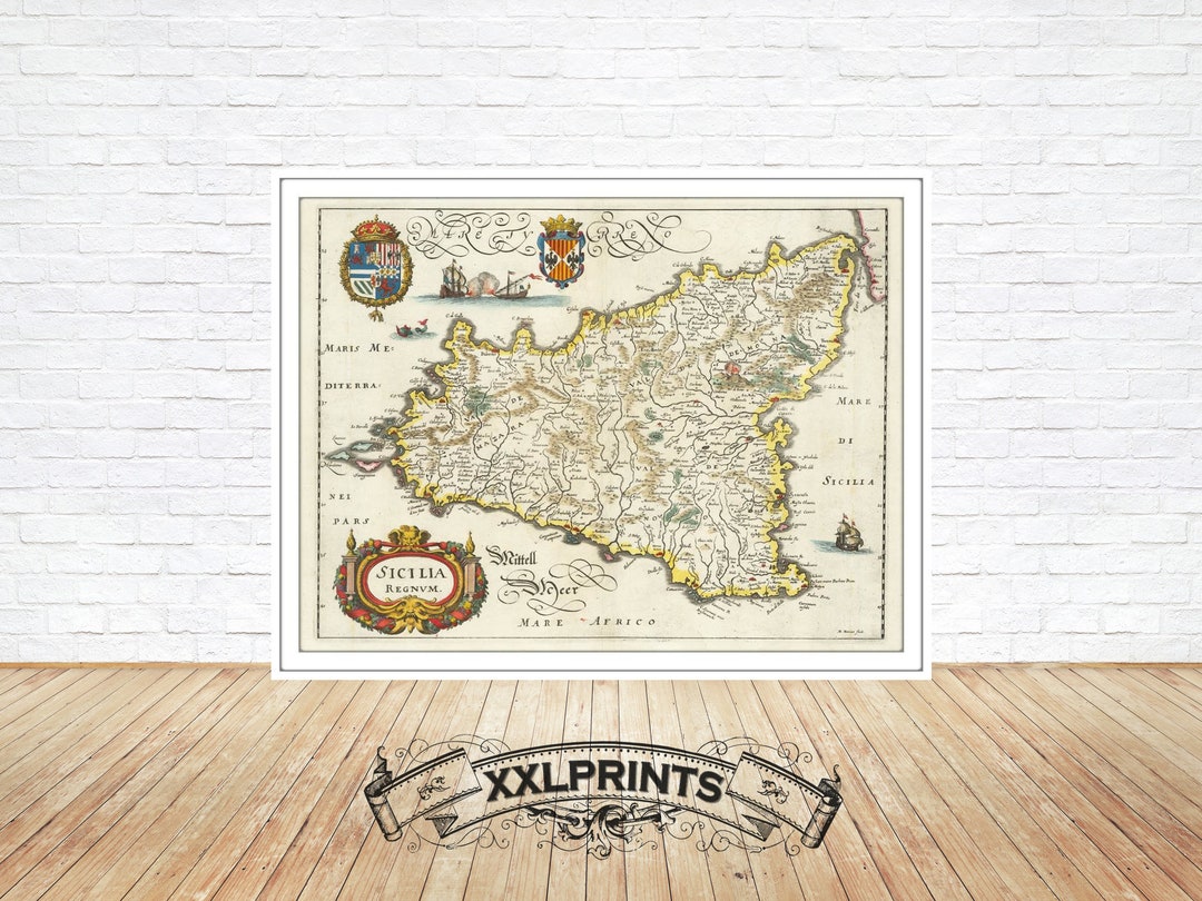 Ancient Map of Sicily, 1620, Beautiful Map, Very Rare, Fine ...