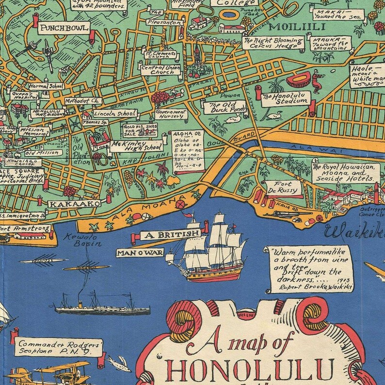 Old Map of Honolulu Hawaii 1927 Pictorial Map Fine - Etsy