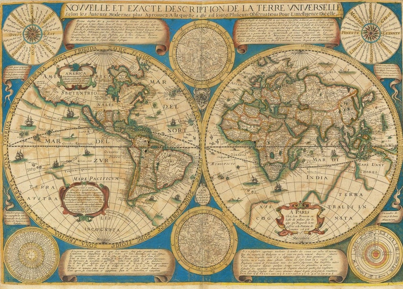 1636 World Map Print: Rare Fine Art Reproduction - Etsy