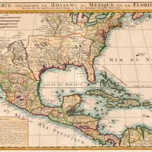 Antique Map of Mexico & North America, 1719: Fine Art Print - Etsy