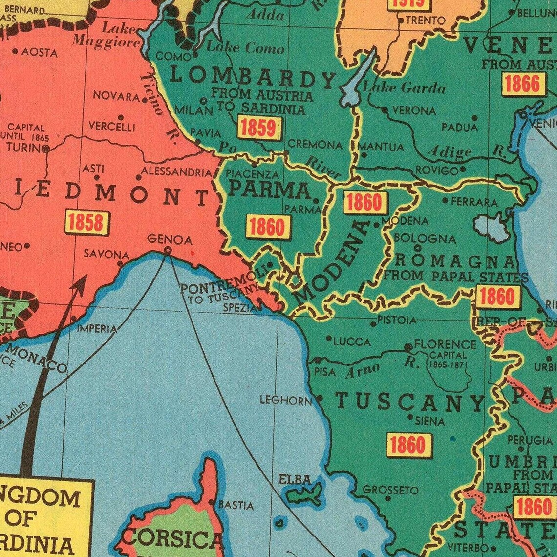 1939 Italy Map Print: Antique Fine Art Reproduction - Etsy