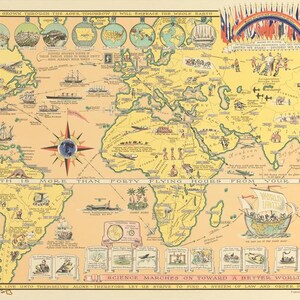 Old Peace Map of the World United, 1944, Antique, Fine Reproduction ...