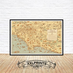 Old Pictorial Map of Los Angeles, 1940, Antique, Fine Reproduction ...