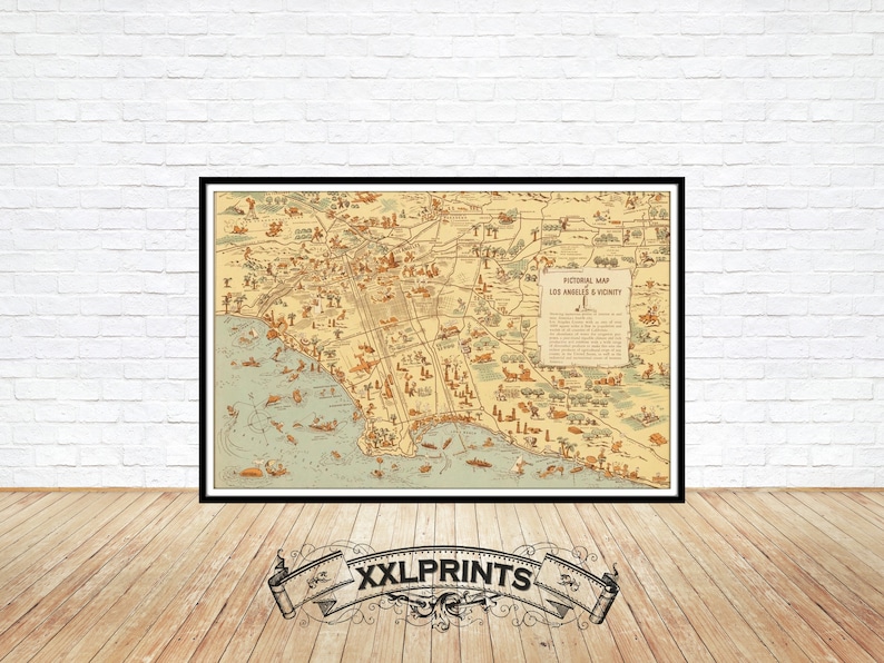 Old Pictorial Map of Los Angeles 1940 Antique Fine | Etsy