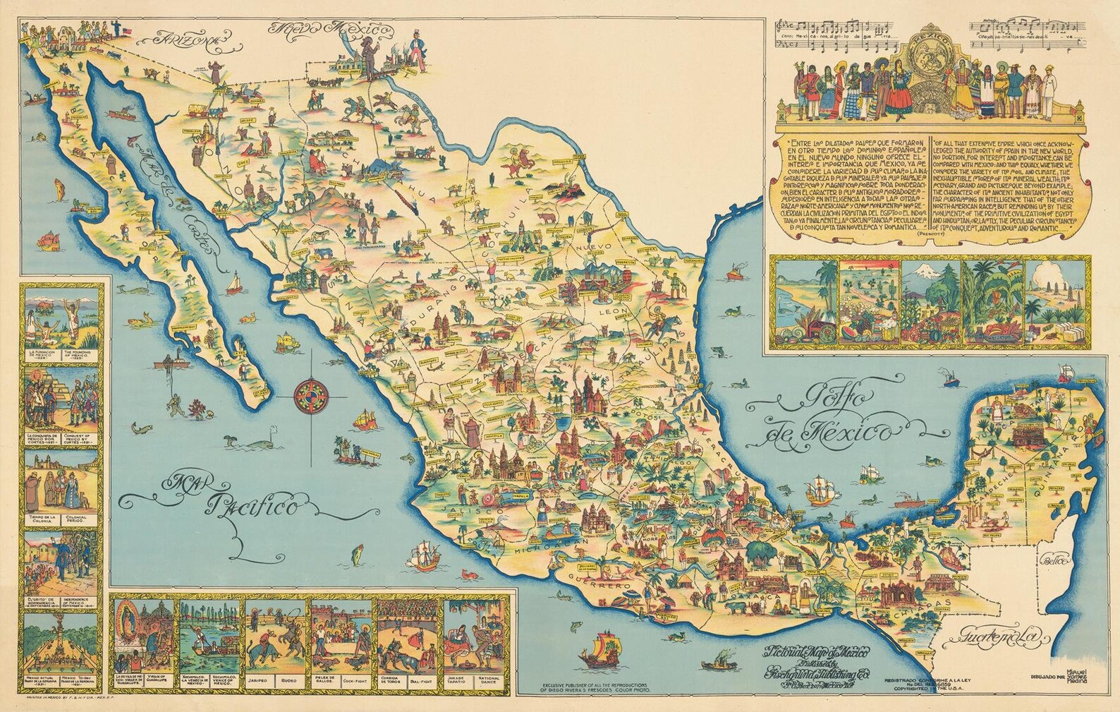 1950s Pictorial Map of Mexico: Vintage Fine Art Print - Etsy