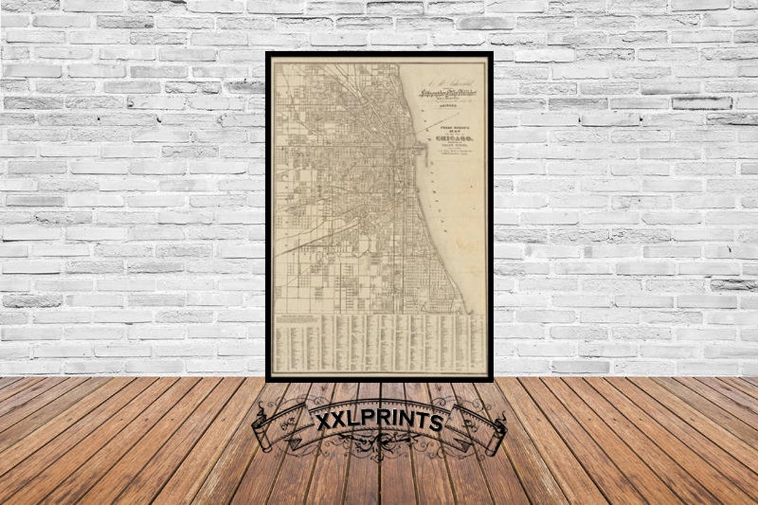 Old Map of Chicago, 1880, City Plan, Antique, Fine Reproduction, Large ...