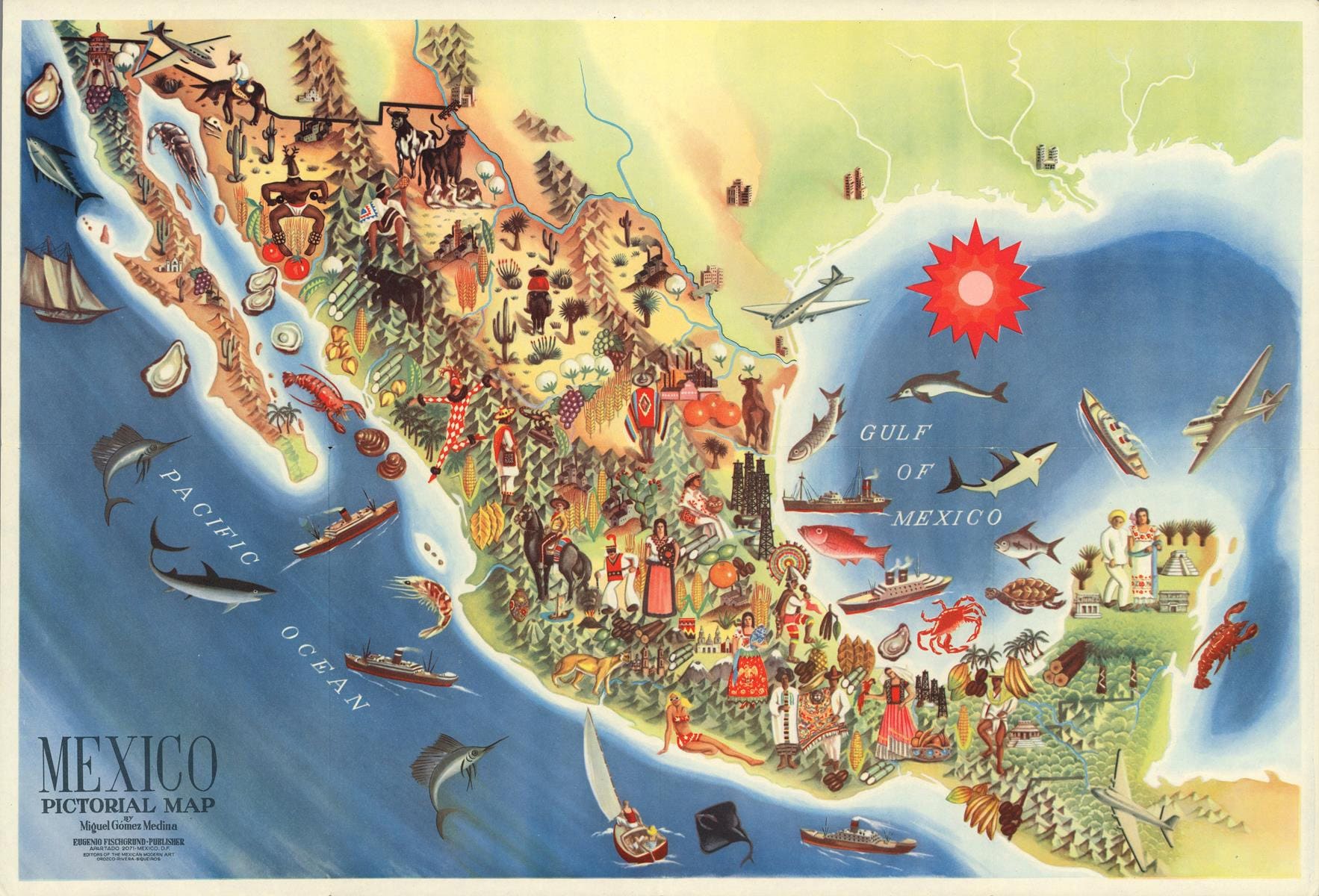 Mapa pictórico antiguo de México 1931 reproducción fina - Etsy México