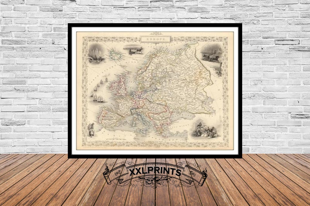 Old Map of Europe, 1851, Antique Map, Fine Reproduction, Large Map ...