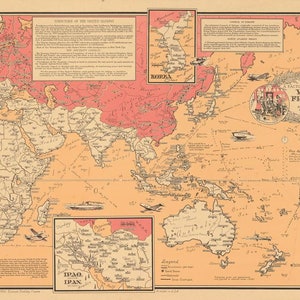 1950 World Map Print: Antique Pictorial Map Reproduction - Etsy