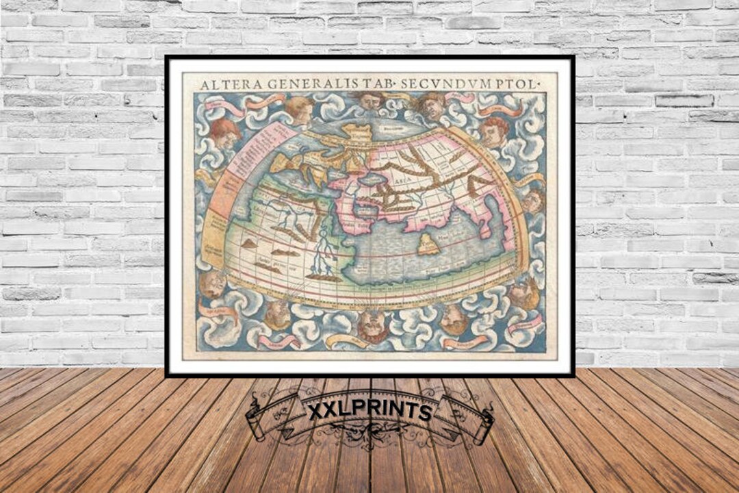 Ptolemy World Map Print: 1550 Antique Decor, Fine Art Reproduction - Etsy