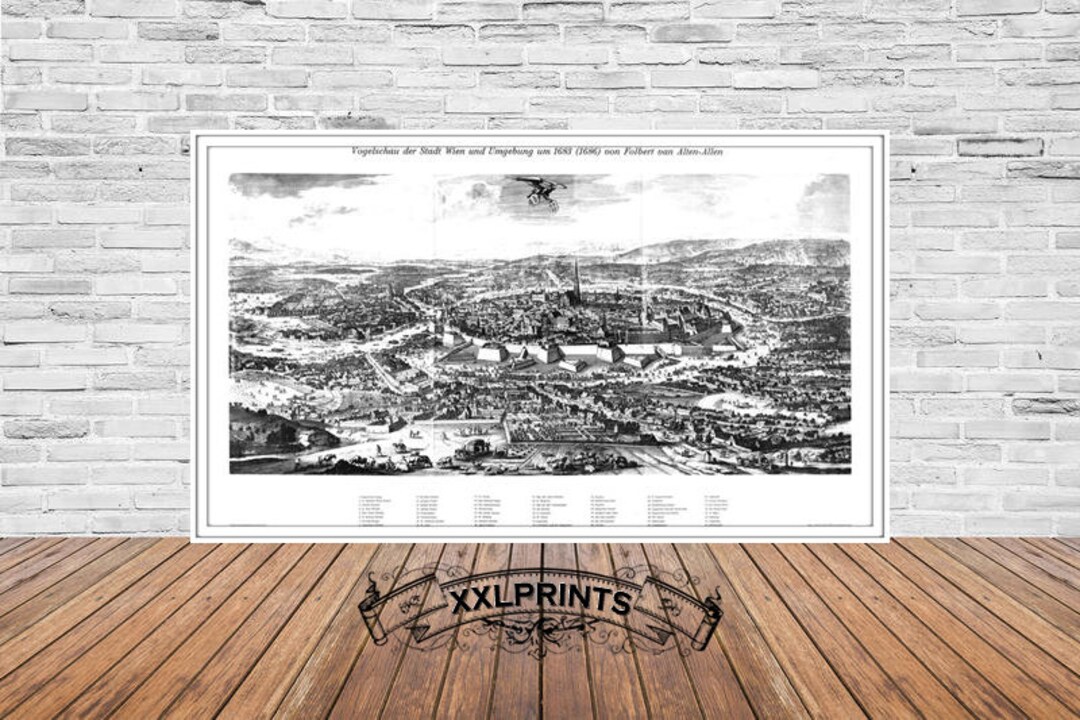 Ancient Map of Vienna, 1683, Bird's Eye View, Rare Map, Old, Fine ...