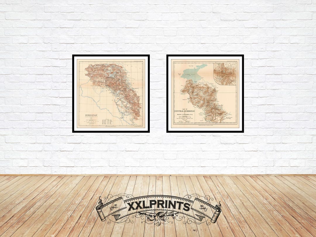 Set of Two Kurdistan Maps, 1900, Rare, Fine Reproduction, 15% off ...