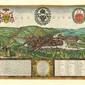 Ancient Map of Liege, 1572, Very Rare, Bird's Eye View, Perspective ...