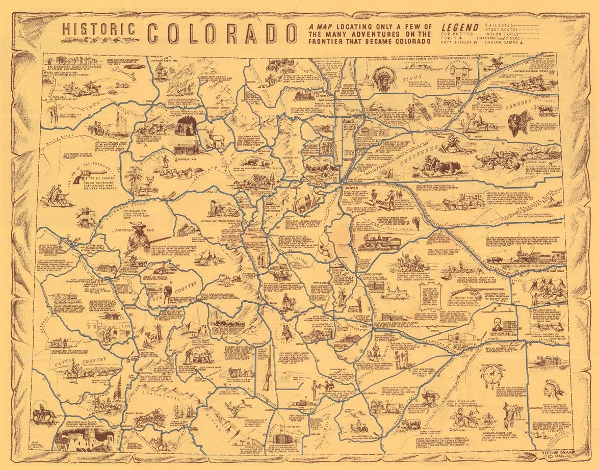 Old map of Colorado 1942 historic Colorado fine | Etsy