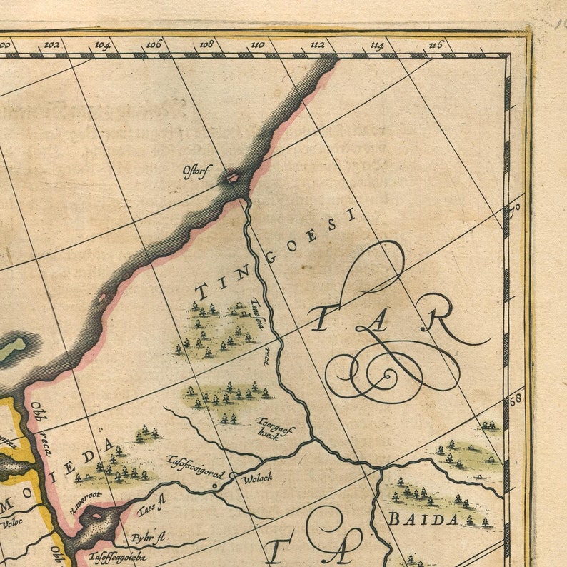 Ancient Map of Russia, 1650, Very Rare Mp, Beautiful Map, Fine ...
