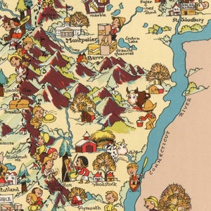 1935 Cartoon Map of Vermont, Pictorial Map, Fine Reproduction, Large ...