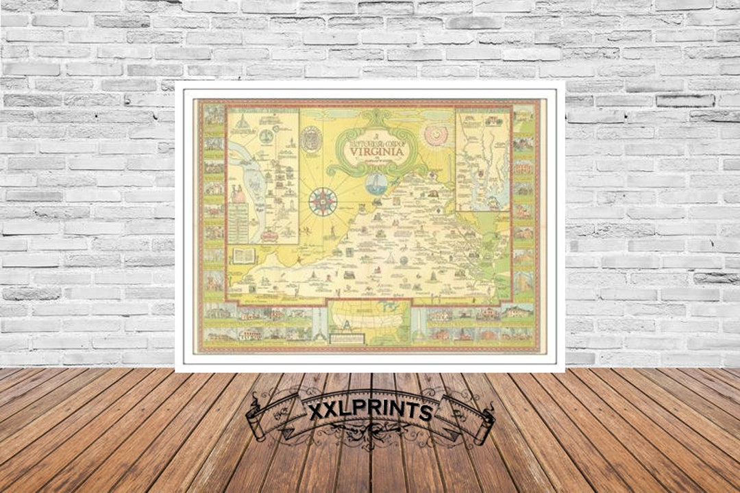 Virginia Historical Map Print: 1930 Antique Decor, Fine Art ...