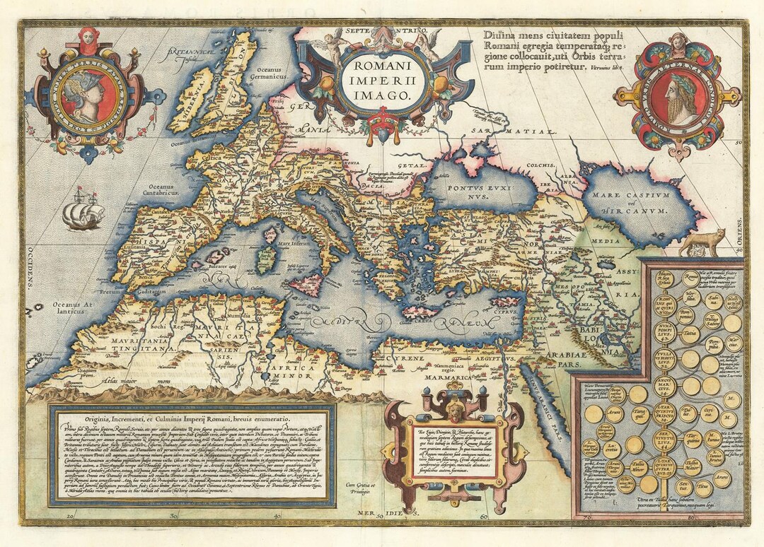 1592 Roman Empire Map: Abraham Ortelius Atlas, Renaissance Style Canvas ...