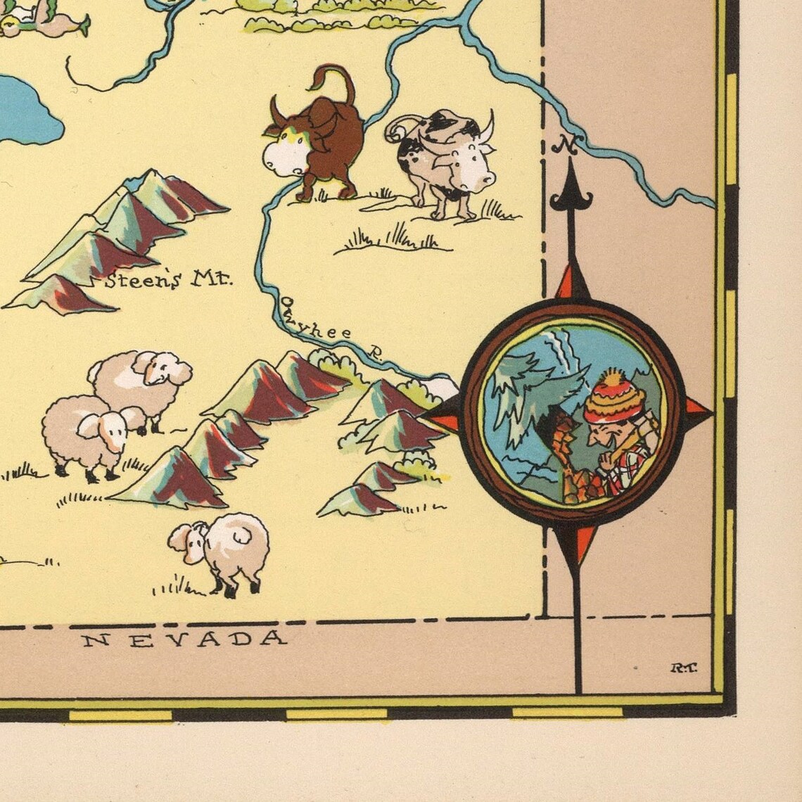 1935 Oregon Cartoon Map: Fine Art Giclée Print - Etsy Canada