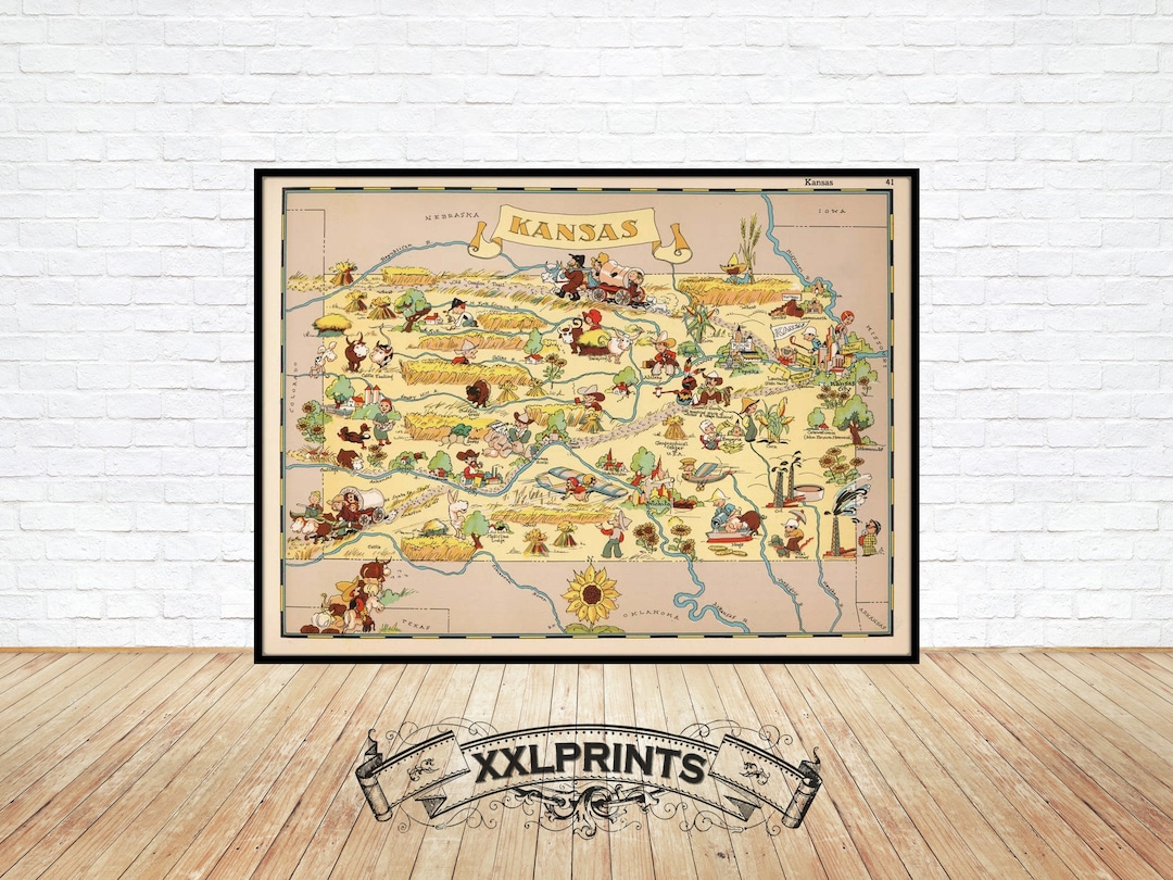 1935 Kansas Cartoon Map: Fine Art Giclée Print - Etsy
