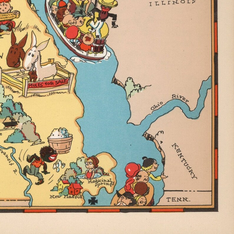 1935 Missouri Cartoon Map Print: Pictorial Fine Art Reproduction - Etsy