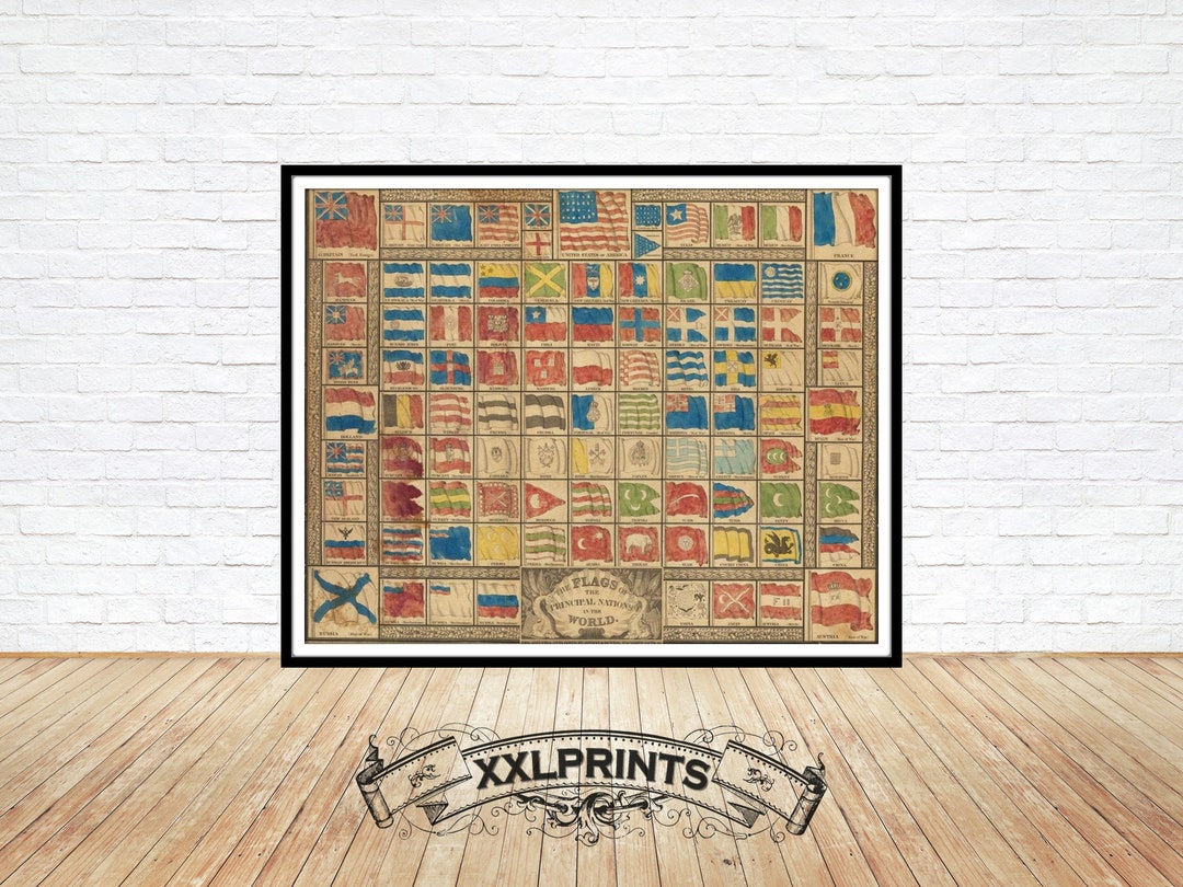 Antique Flags of Nations Map Print, 1837, Fine Art Reproduction - Etsy ...