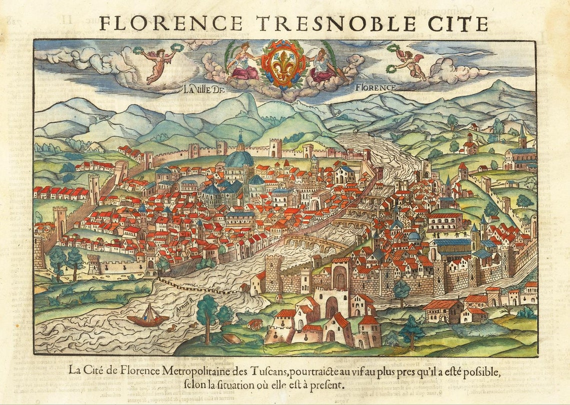 Florence Map Print: 1575 Bird's Eye View, Antique Decor - Etsy