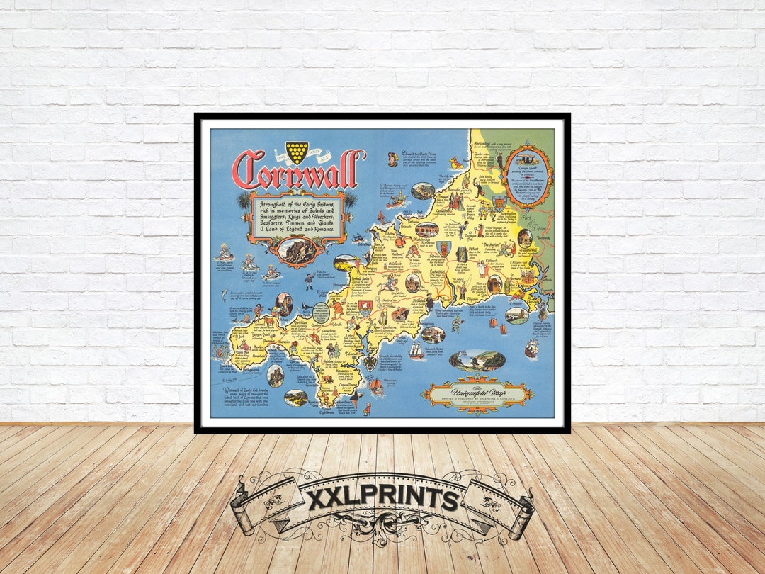 Cornwall Pictorial Map Print: 1955 Vintage Fine Art Reproduction - Etsy