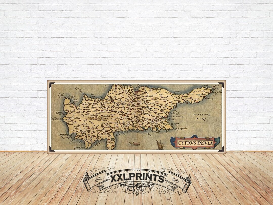 1590 Ancient Map of Cyprus, Old Map, Extremely Rare, Fine Reproduction ...
