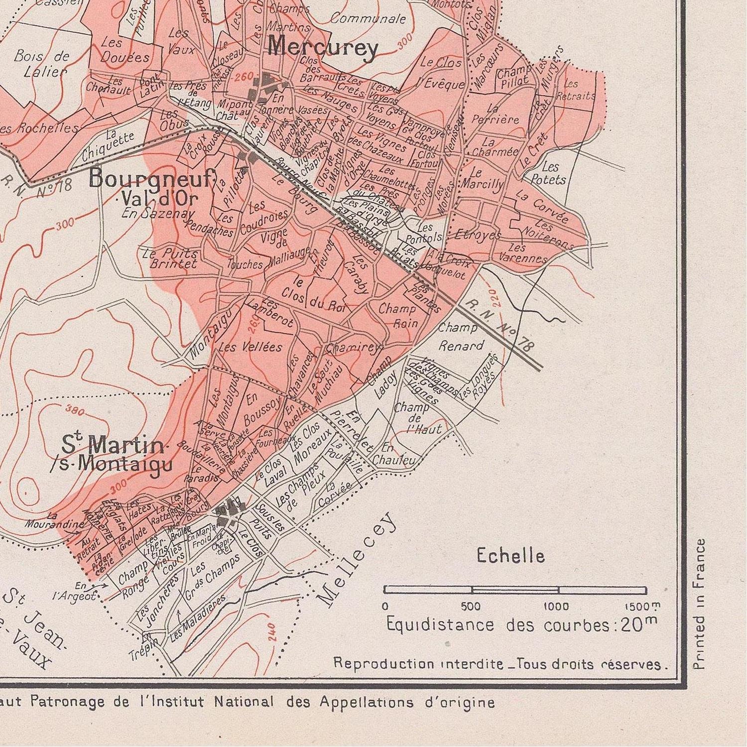Old Map of Burgundy Vineyards Rully and Mercurey 1953 Wine - Etsy