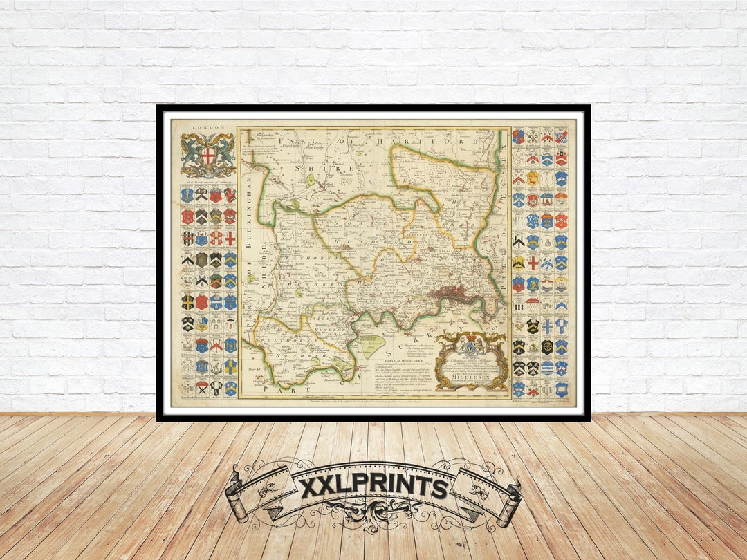 Antique Middlesex Map Print: 1760 United Kingdom County Reproduction - Etsy