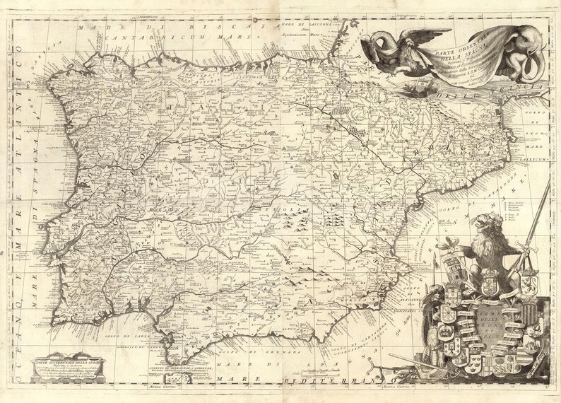 Antique Map of Spain, 1697: Fine Art Giclée Print - Etsy