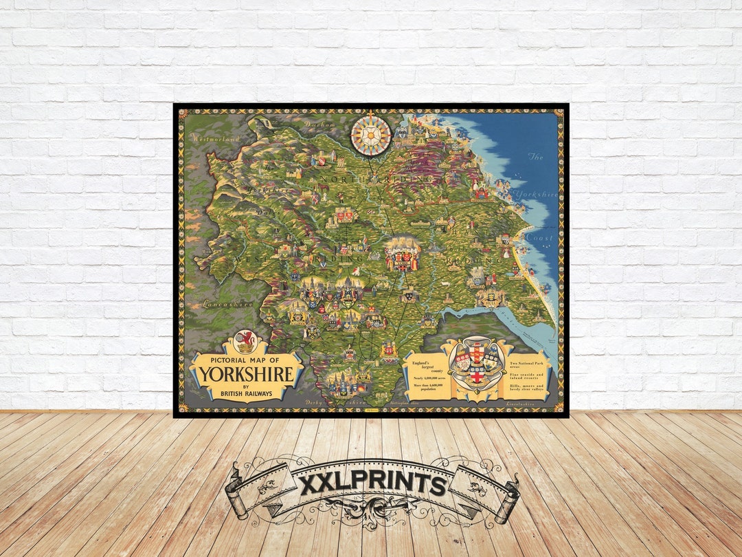 Yorkshire Pictorial Map Print: Vintage United Kingdom Art, 1959 - Etsy UK