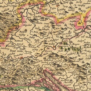 Old Map of Heidelberg,stuttgart,ulm,augsburg,river Danube,1635, Rare ...