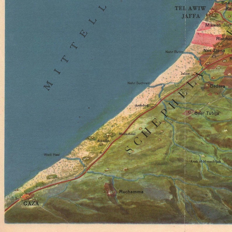 1931 Bird's Eye View Map of Israel & Palestine: Fine Art Print - Etsy