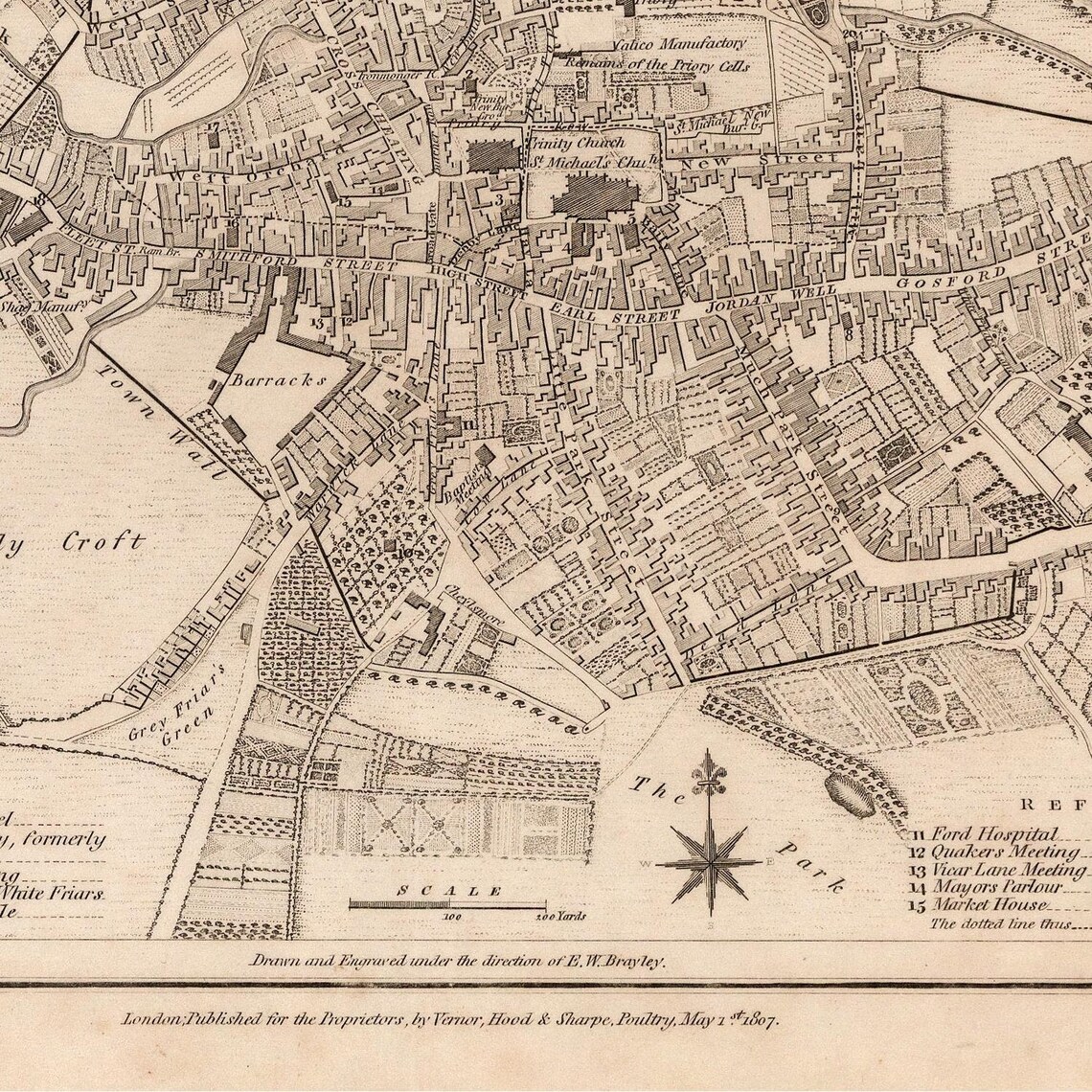 Old Map of Coventry1807city Planrareantique Map United - Etsy