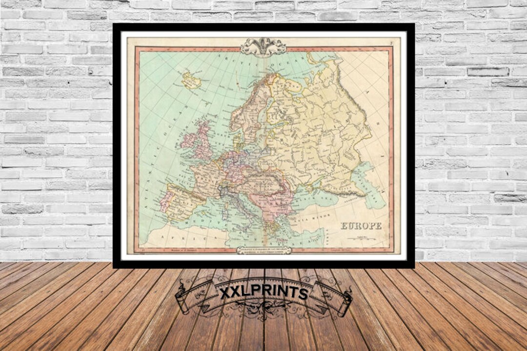 Old Map of Europe, 1850, Cruchley's Maps, Fine Reproduction, Fine Art ...