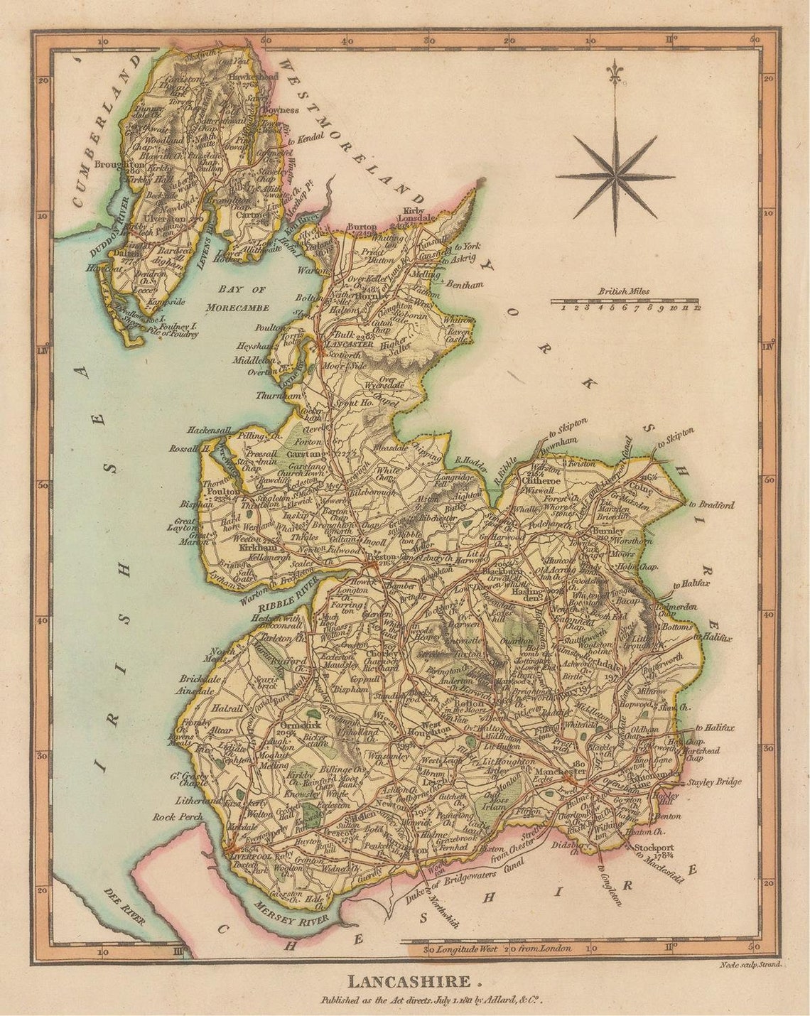 Lancashire Map Print: 1811 Antique United Kingdom County Map - Etsy Canada