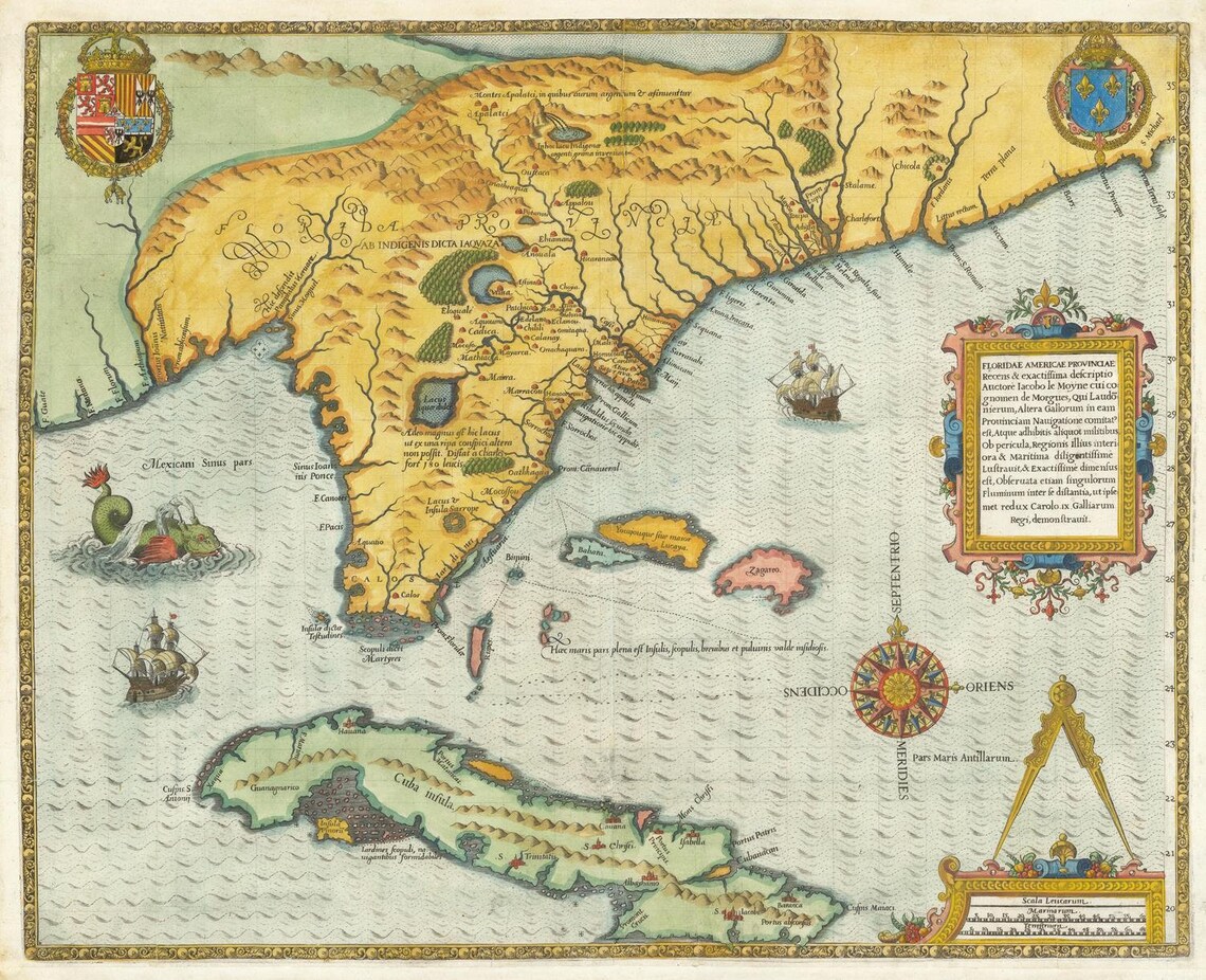 Old Map of Florida 1591 Extremely Rare Ancient Map Fine - Etsy