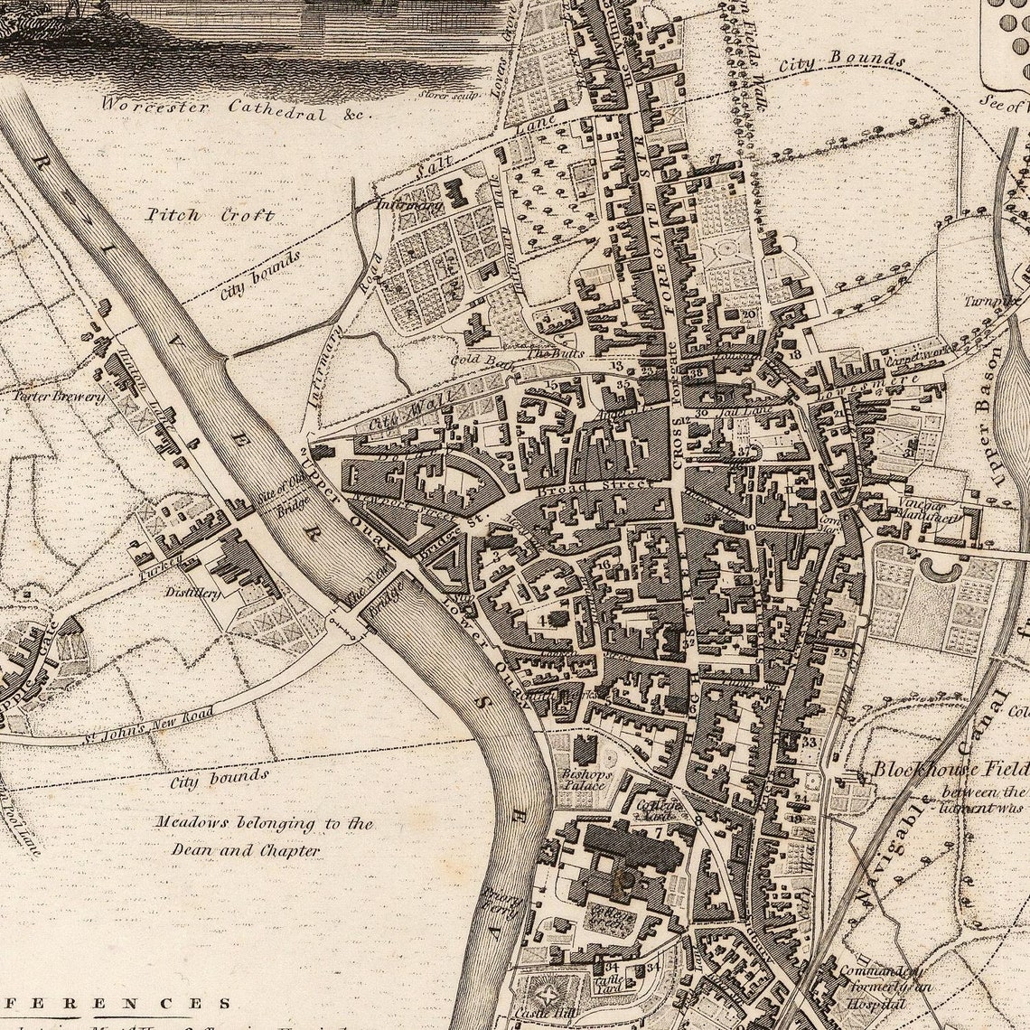 Old Map of Worcester 1808 City Plan Rare Map Antique Map - Etsy