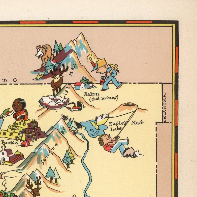 1935 New Mexico Cartoon Map: Pictorial Fine Art Print - Etsy Australia