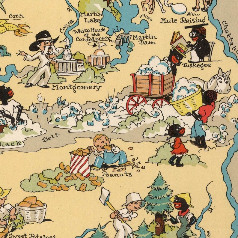 1935 Cartoon Map of Alabama: Fine Art Print - Etsy