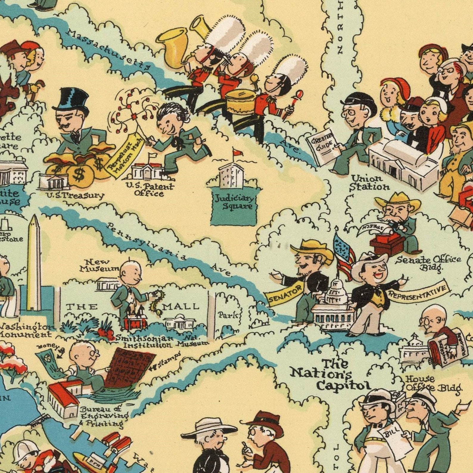 1935 Cartoon Map of District of Columbia Pictorial Map Fine - Etsy