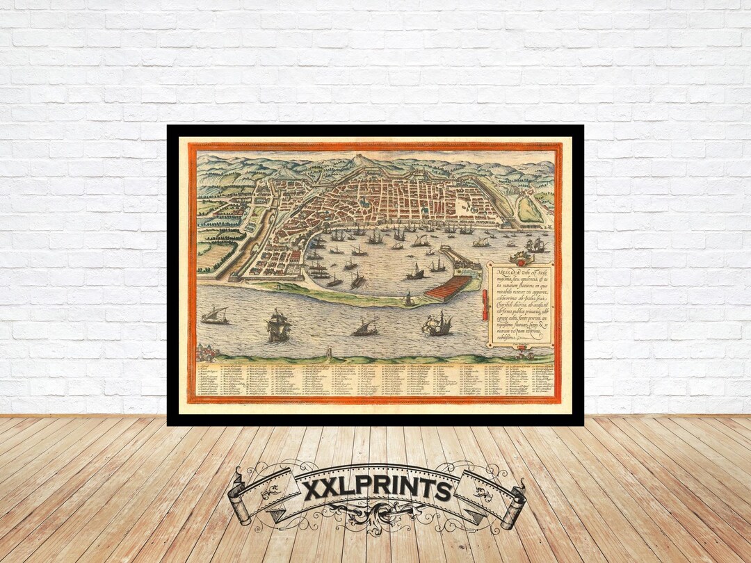 Messina Sicily Map Print: 1593 Ancient Aerial View - Etsy