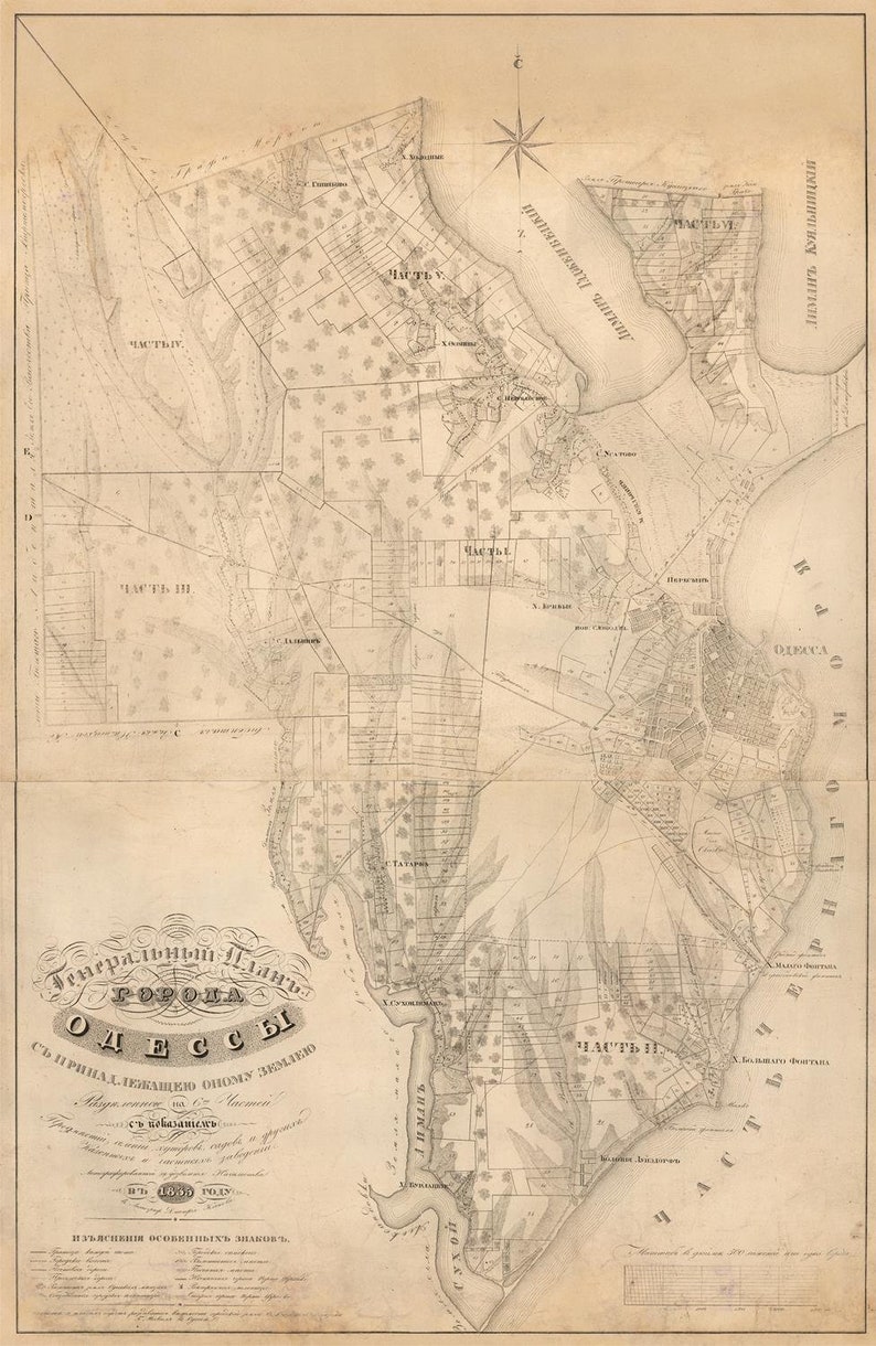 Old Map of Odessa, 1835, Very Rare Map, Antique Map, Fine Reproduction ...