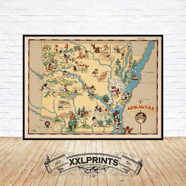 Pictorial Map of Arkansas - Etsy