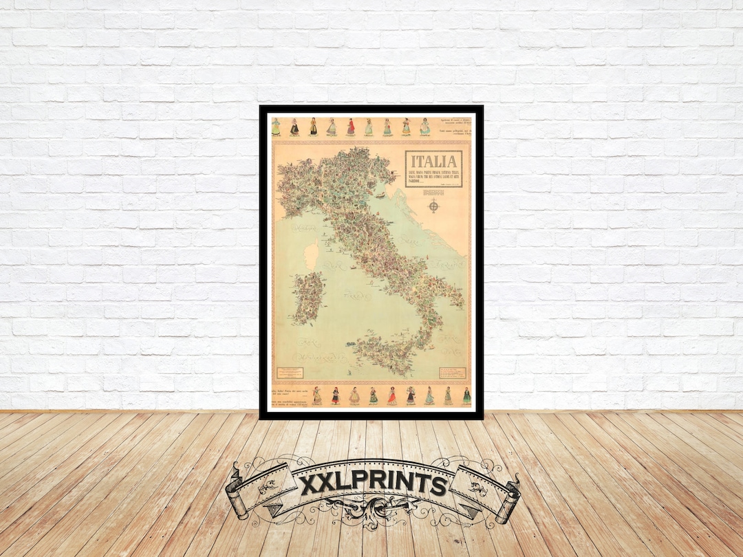 1965 Pictorial Map of Italy: Vintage Fine Art Print - Etsy