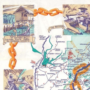 Old Pictorial Tourist Map of the Mother Lode Gold Region, California ...